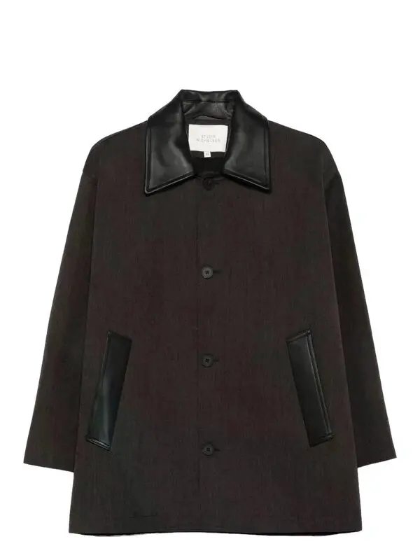 Studio Nicholson Collared Coat With Leather Collar - Brown