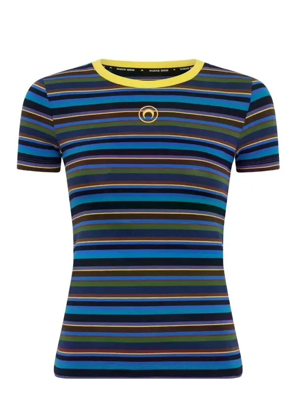 MARINE SERRE Deadstock Moon-logo Striped Cotton T-shirt - Blue