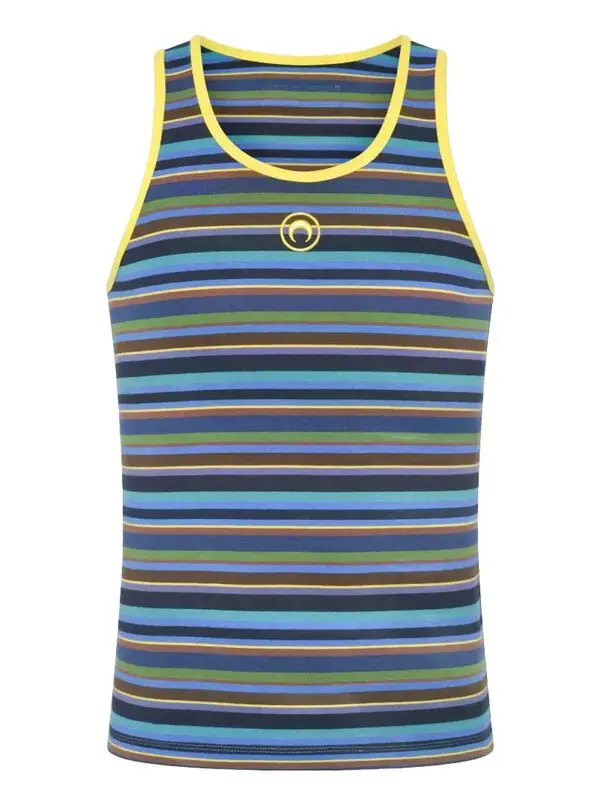 MARINE SERRE Deadstock Moon-logo Striped Cotton Tank Top - Blue