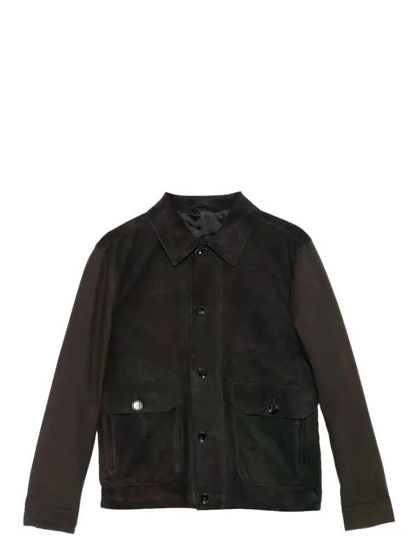 Brioni Collared Leather Jacket - Brown