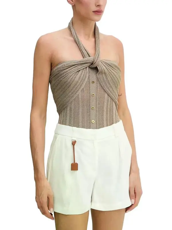 Guess Knot-detail Ribbed Top - Neutrals