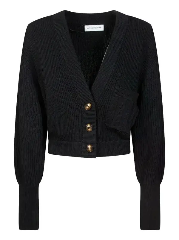 Victoria Beckham Button Cropped Cardigan - Black