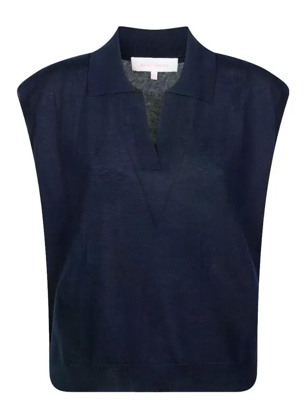 ABSOLUT CASHMERE Sleeveless Polo Top - Blue