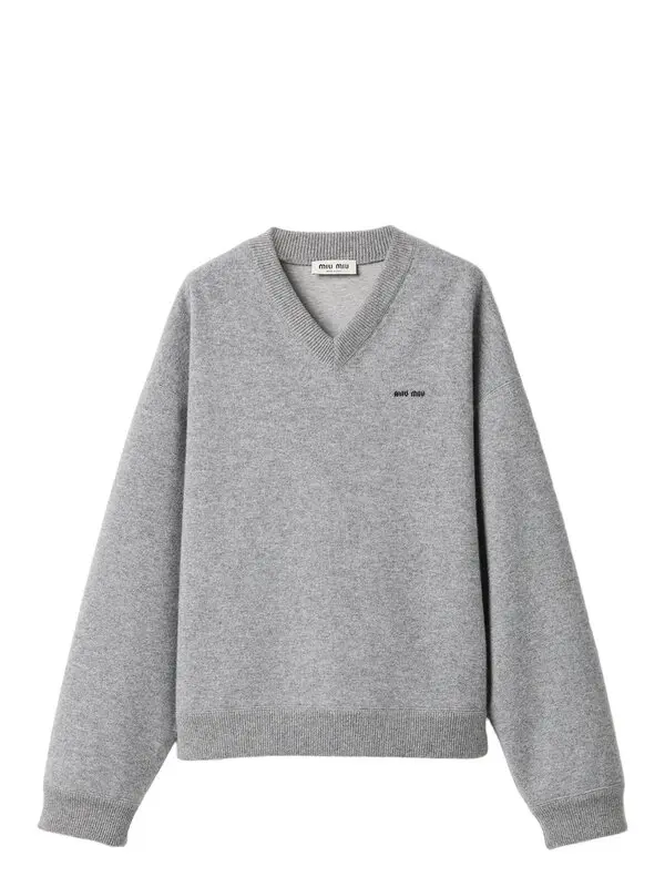 Miu Miu Cashmere And Jersey V-neck Sweater - Grey