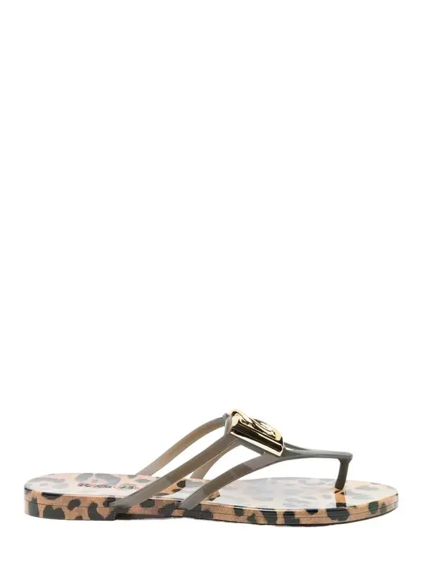 Dolce & Gabbana Leopard-print Logo Flip-flops - Grey