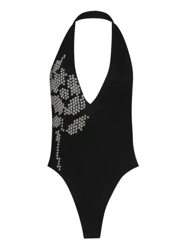 David Koma Flower-detail Halter Bodysuit - Black