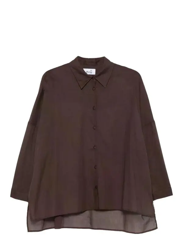 NIU Asymmetric-hem Shirt - Brown