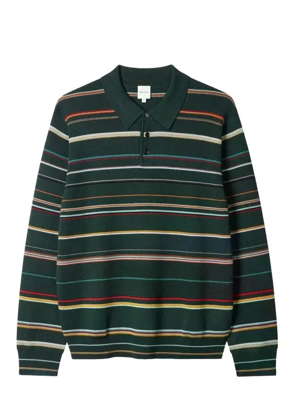 Paul Smith Signature Stripe Merino Wool Polo Shirt - Green