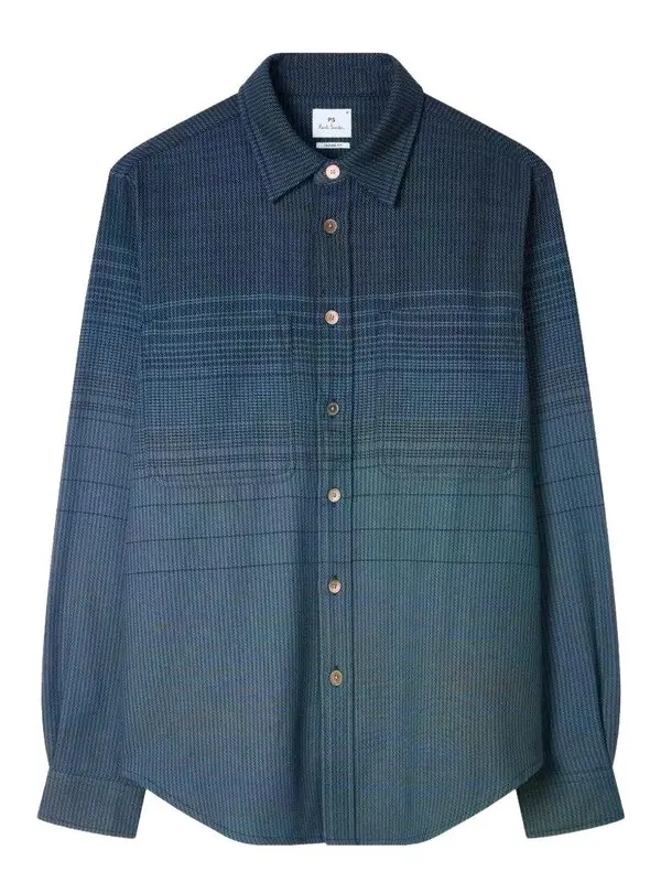 Paul Smith Gradient Buttoned Checked Shirt - Blue