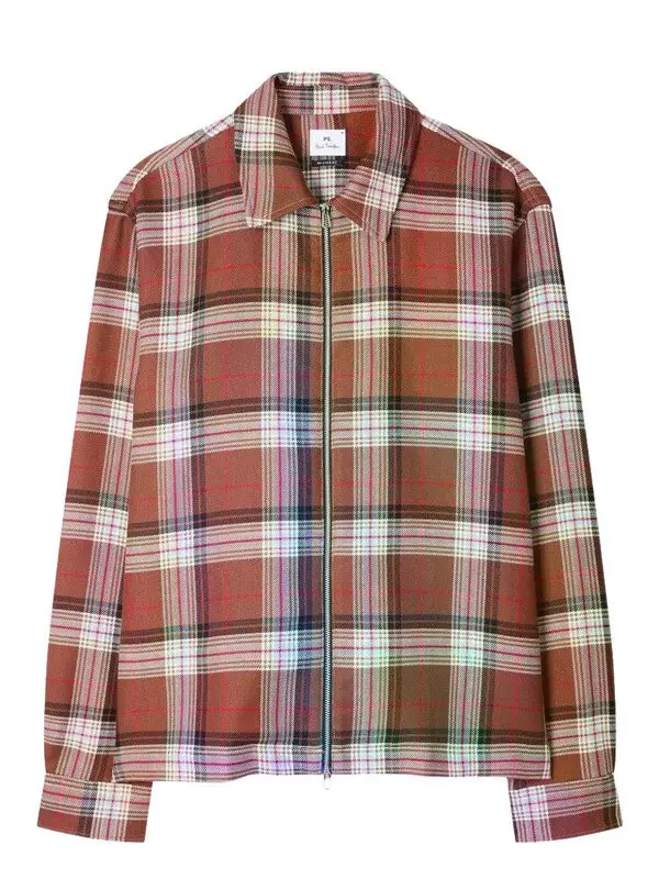 Paul Smith Zip-up Checked Shirt - Brown