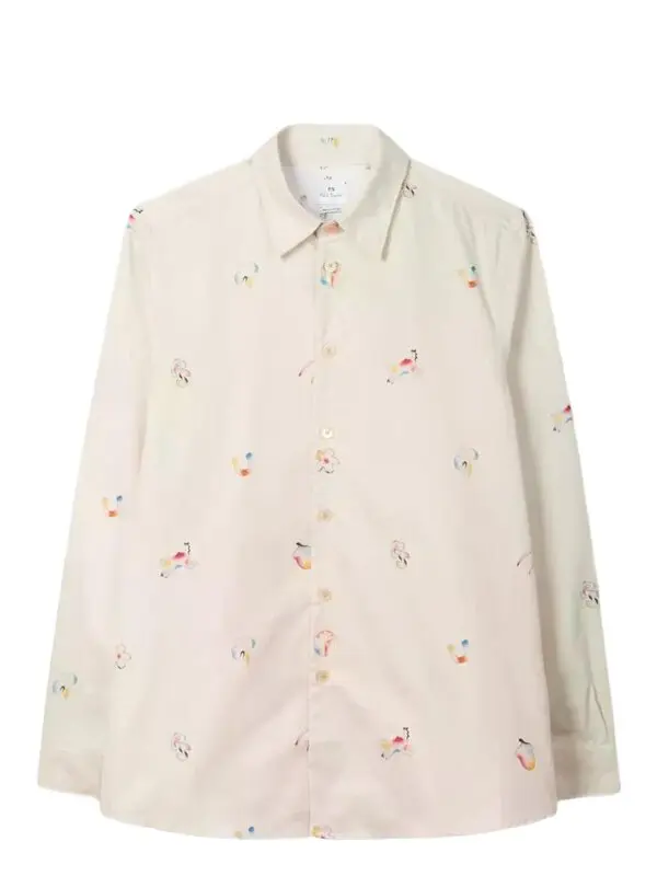 Paul Smith Cotton 'lucky Charm' Print Shirt - Neutrals