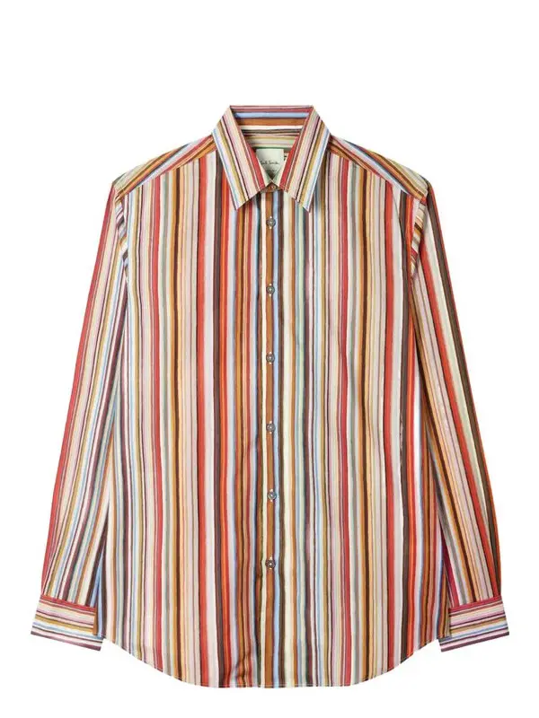 Paul Smith Painted Signature Stripe Print Cotton Shirt - Neutrals