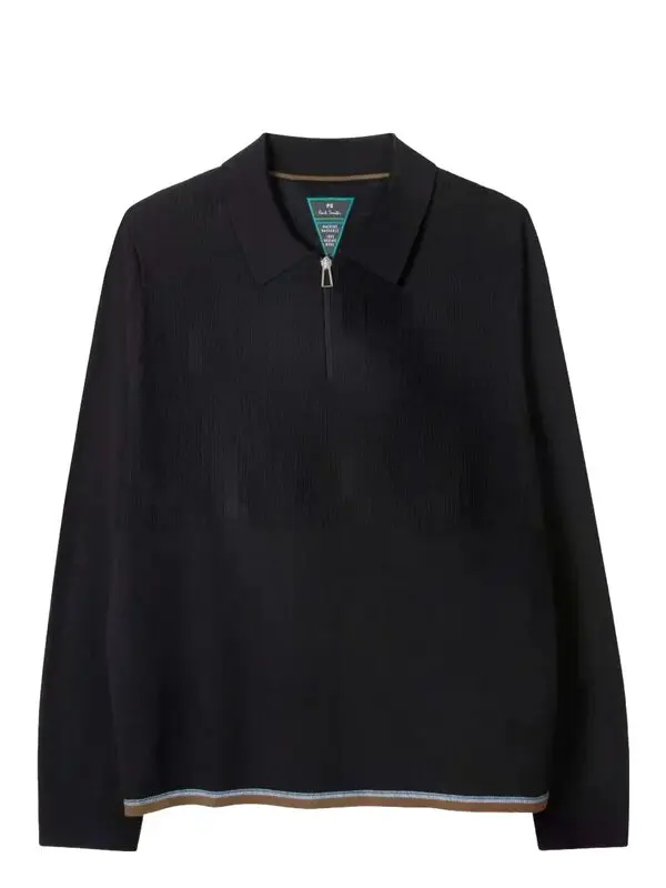 Paul Smith Zip Washable Merino Wool Polo Shirt - Black
