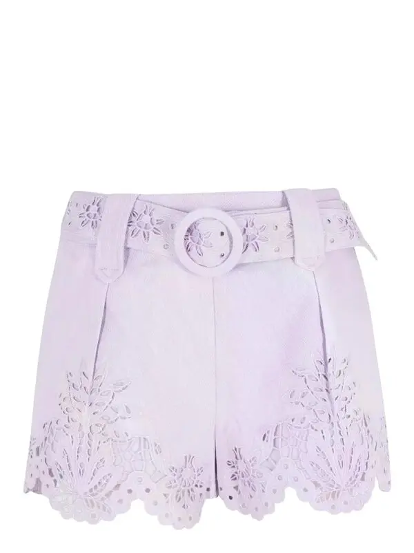 Farm Rio Floral-details Belted Shorts - Purple