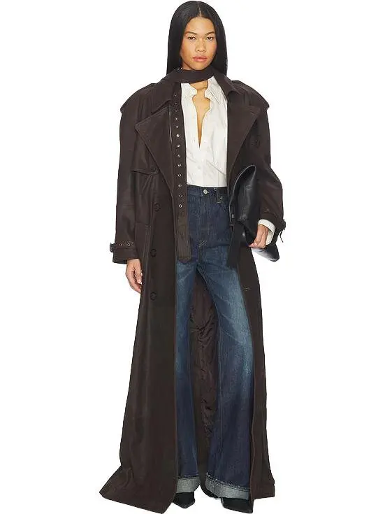 MANOKHI Mireia Leather Trench Coat - Brown