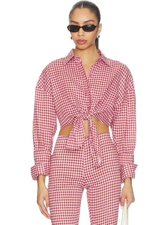 AEXAE Linen Shirt Tie Top - Red