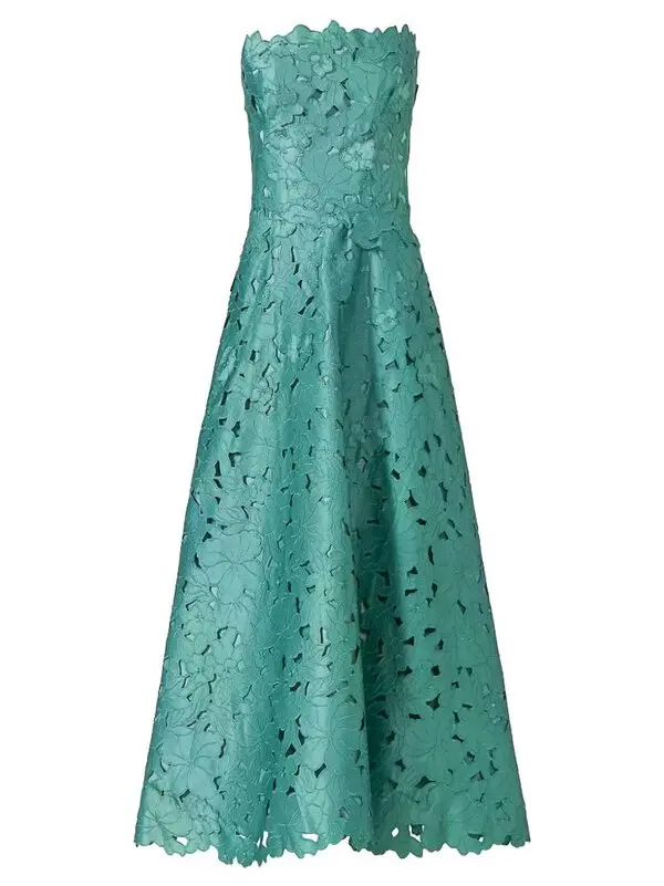 Costarellos Vella Floral-cut Strapless A-line Maxi Dress - Green