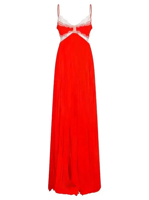 Blumarine Lace Trim Pleated Dress - Red