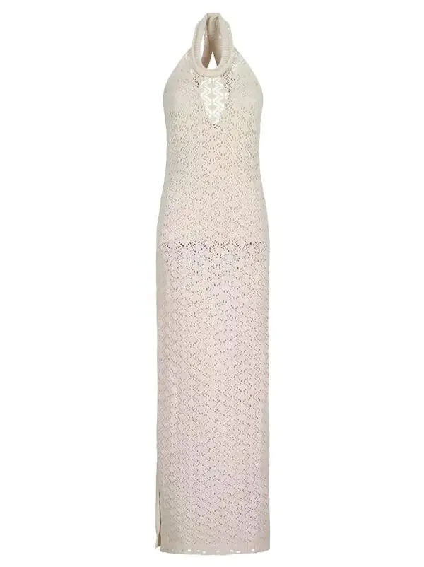 Blumarine Halterneck Open Knit Dress - Neutrals