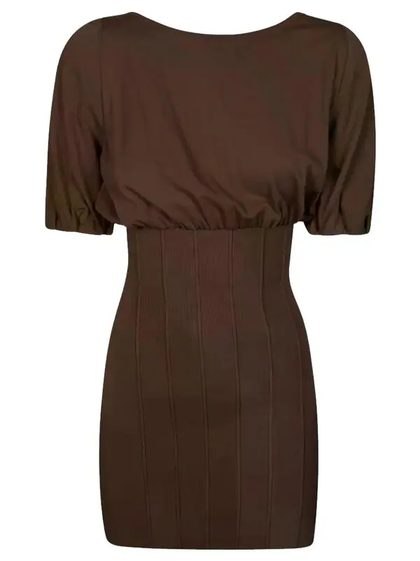 Elisabetta Franchi Ribbed Knitted Mini Dress - Brown