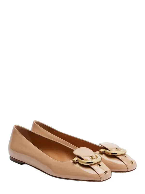 FERRAGAMO Patent Leather Ballet Flats - Beige