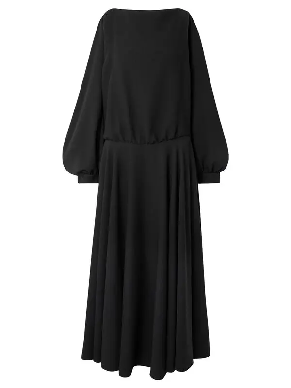 Balenciaga Balloon Gathered Draped Cutout Silk And Wool-blend Crepe Maxi Dress - Black