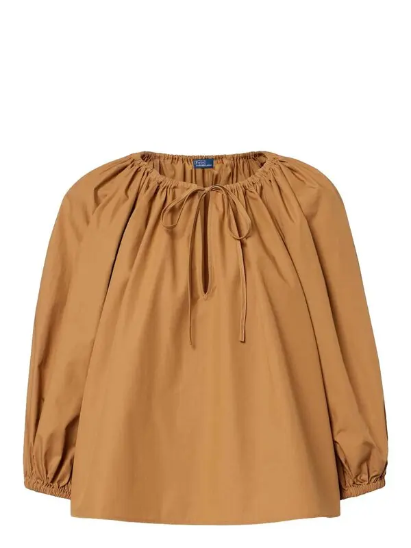 Polo Ralph Lauren Gathered Cotton Poplin Blouse - Brown
