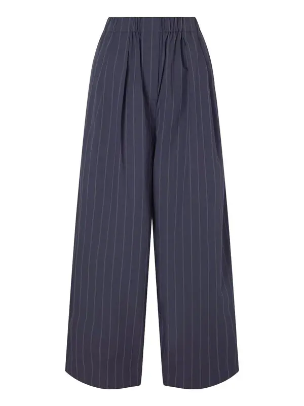 ST. AGNI Pleated Pinstriped Wide-leg Pants - Blue