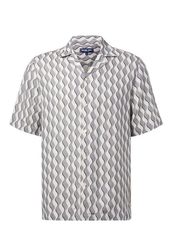 Frescobol Carioca Roberto Printed Linen Bowling Shirt - Blue