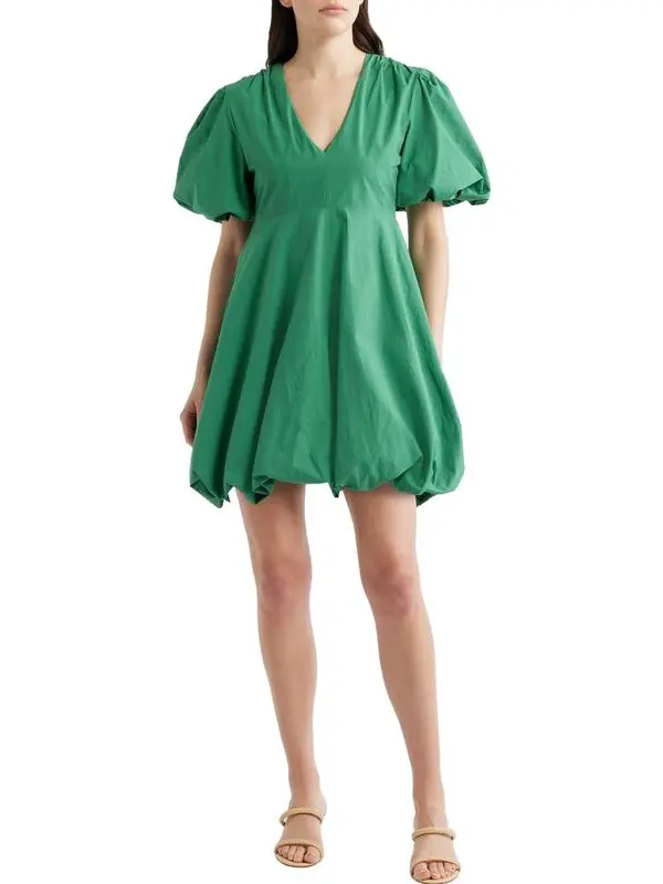 Deluc Palma Bubble Hem Cotton Poplin Dress - Green
