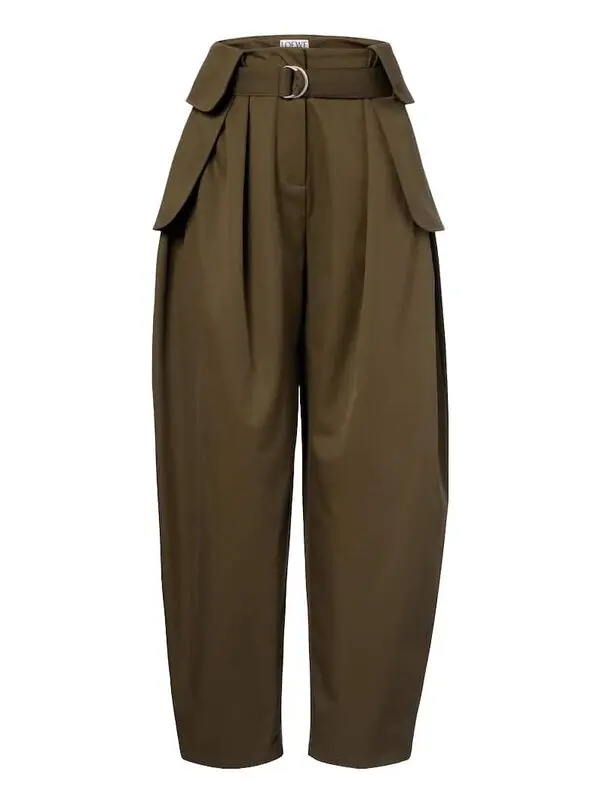 Loewe Double L Cotton And Silk Barrel-leg Pants - Green