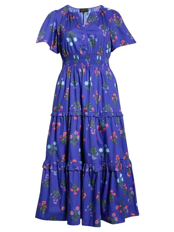 SUGARLIPS Palmer Floral Poplin Fit & Flare Midi Dress - Navy