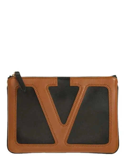 Valentino Garavani Viva Superstar Leather Pouch - Black/tan