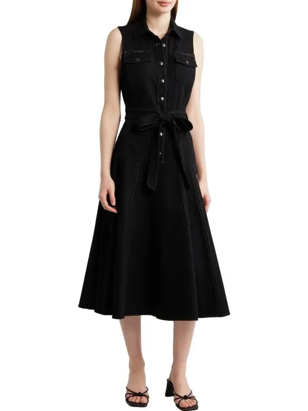 EN SAISON Brixton Tie Waist Midi Shirt Dress - Black