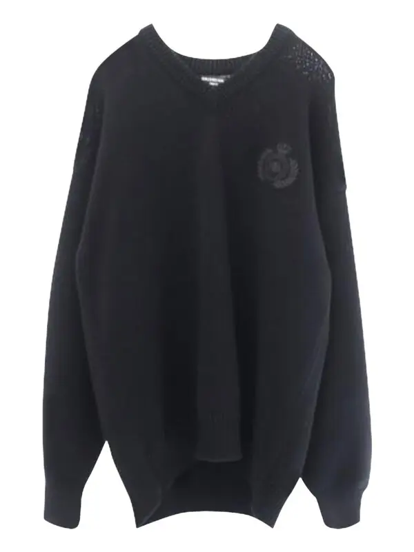 Balenciaga Braided Knit V-neck Sweater - Black