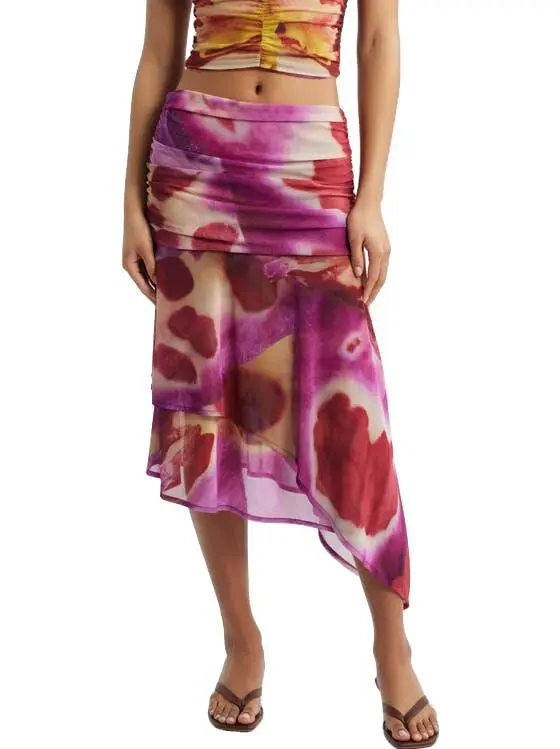 FENERS Festa Print Asymmetric Hem Midi Skirt - Bloom