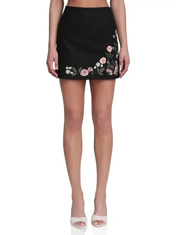 Avec Les Filles Floral Embroidered Miniskirt - Black