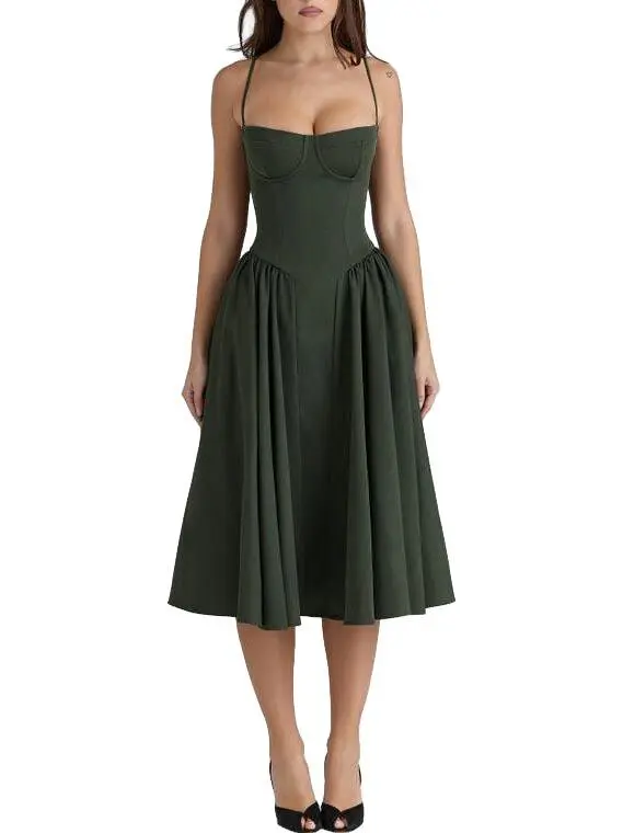 House Of Cb Samaria Fit & Flare Midi Cocktail Dress - Emerald Green