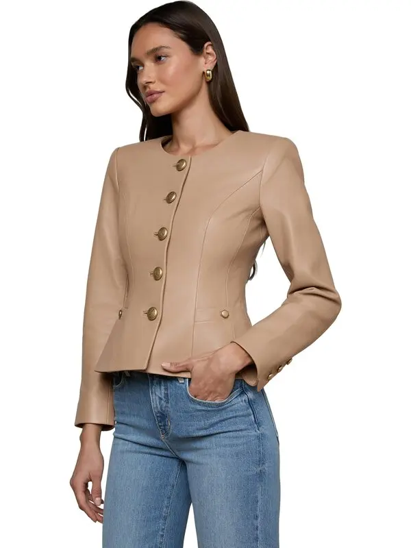 L'Agence Mariella Leather Jacket - Cappuccino