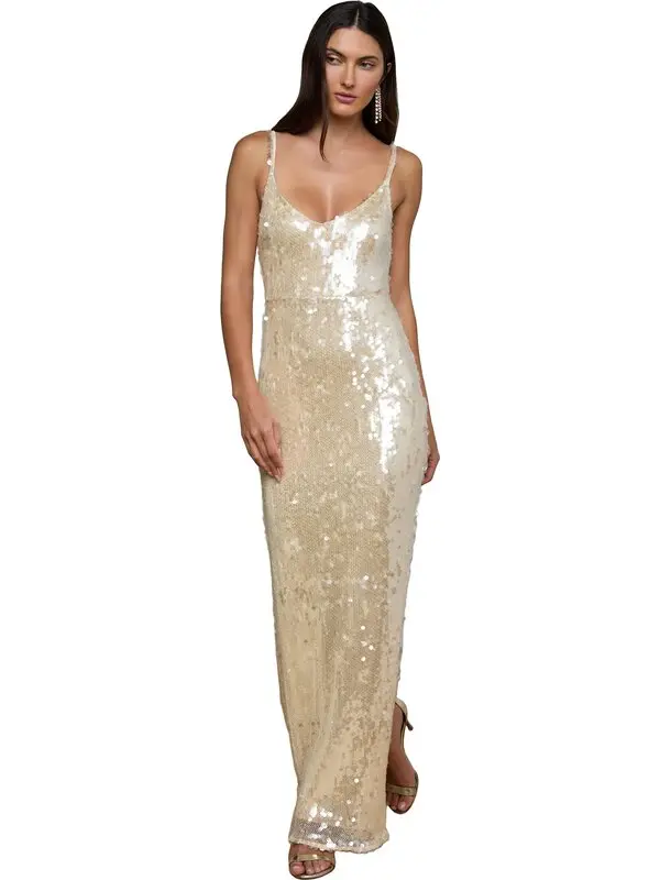 L'Agence Karma Sequin Maxi Dress - Clear/beige Sequin Mesh