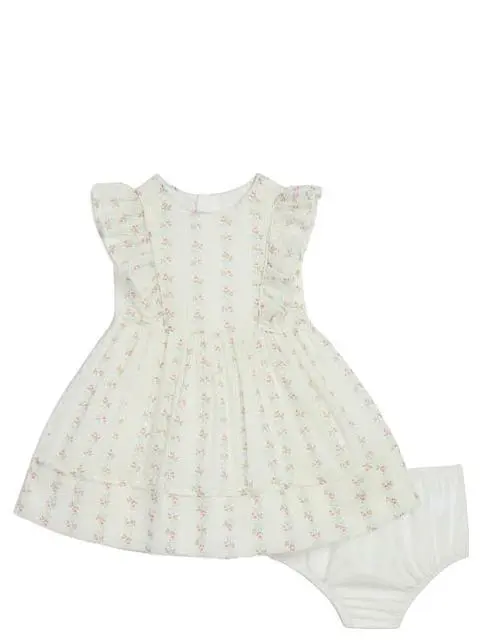 PIPPA & JULIE Floral Stripe Ruffle Dress & Bloomers Set - White