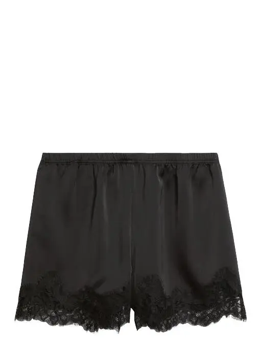 OPEN EDIT Lace Trim Satin Shorts - Black