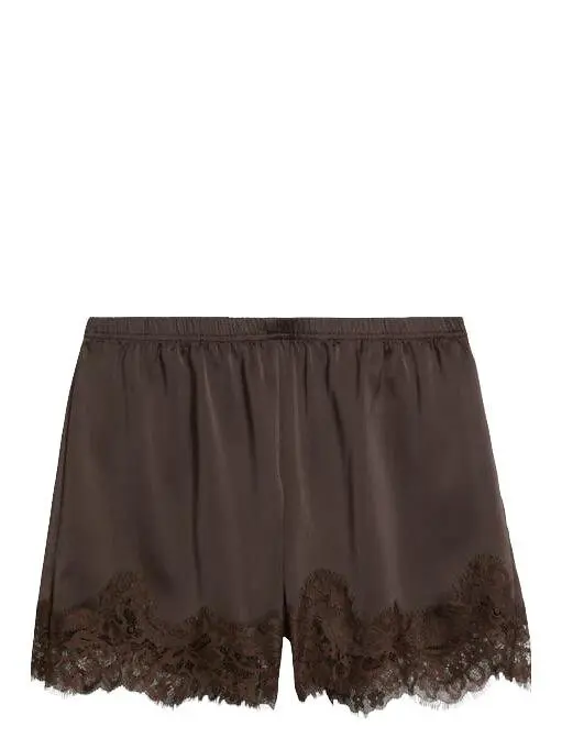OPEN EDIT Lace Trim Satin Shorts - Brown Seal