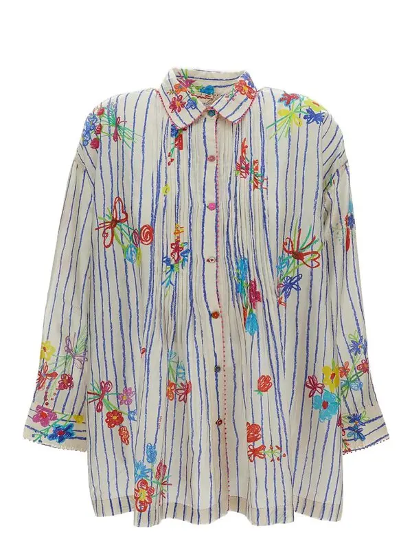 Pero Silk Floral Striped Shirt - Multicolor
