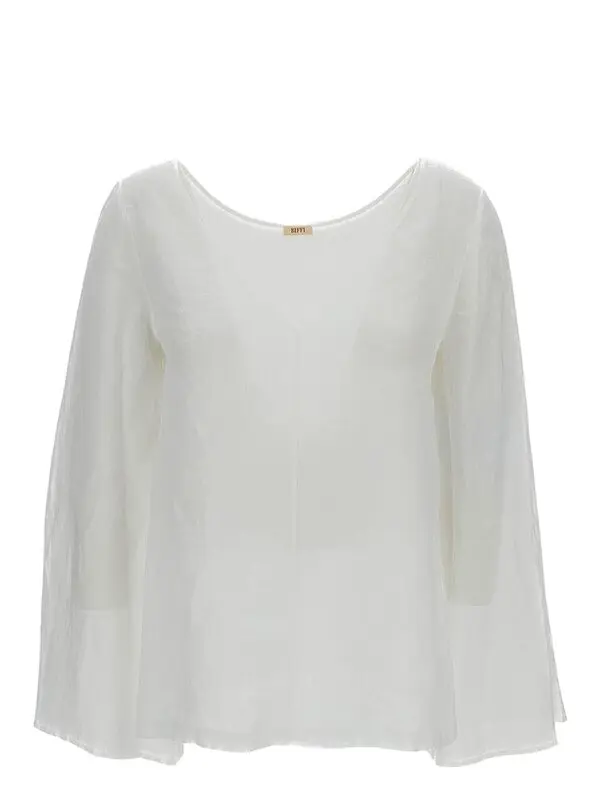 BIFFI V-neck Linen Top - Bianco