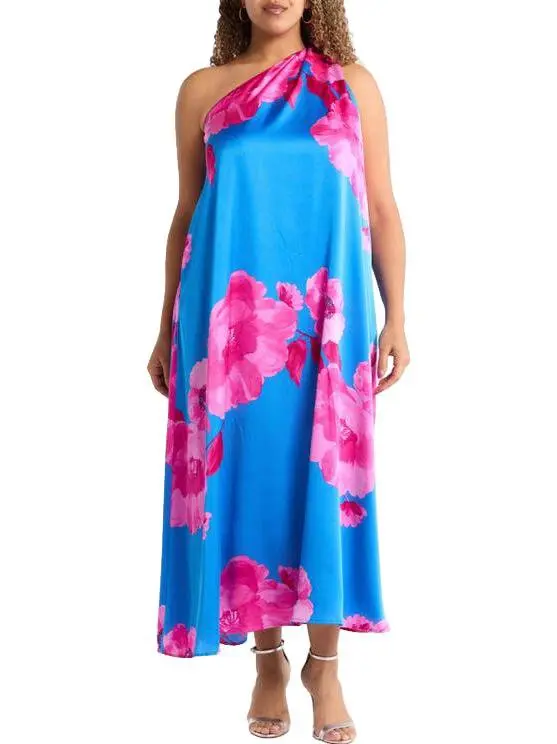 SUGARLIPS Floral One-shoulder Maxi Dress - Blue-pink-combo
