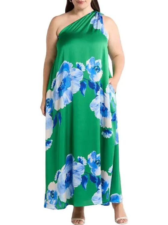 SUGARLIPS Floral One-shoulder Maxi Dress - Green-blues