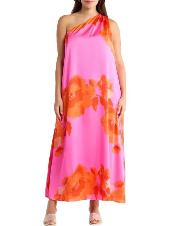 SUGARLIPS Floral One-shoulder Maxi Dress - Pink-orange-multi