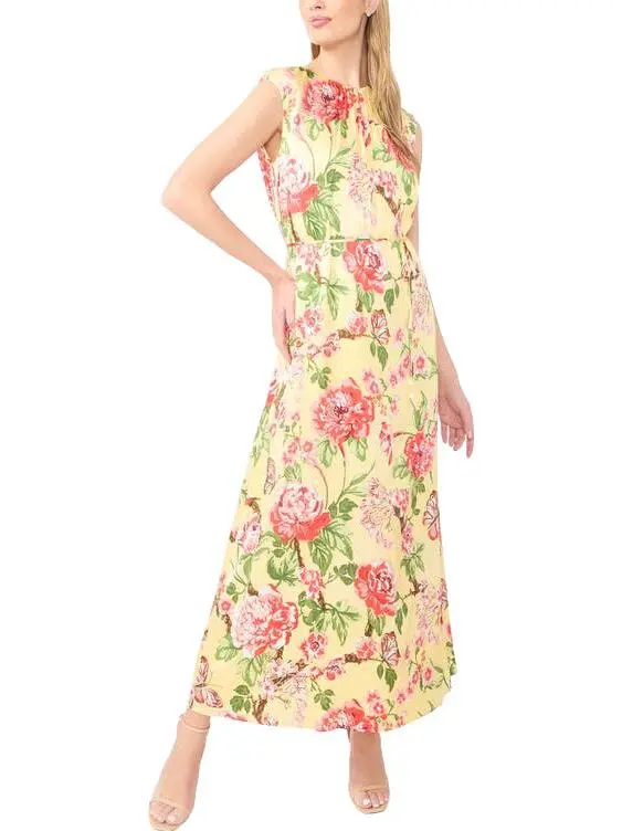 Ted Baker London Floral Gathered-neck Midi Dress - Creamed Corn