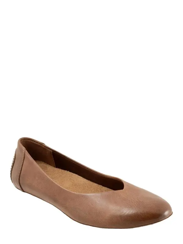 Trotters Iris Leather Flat - Dark Taupe